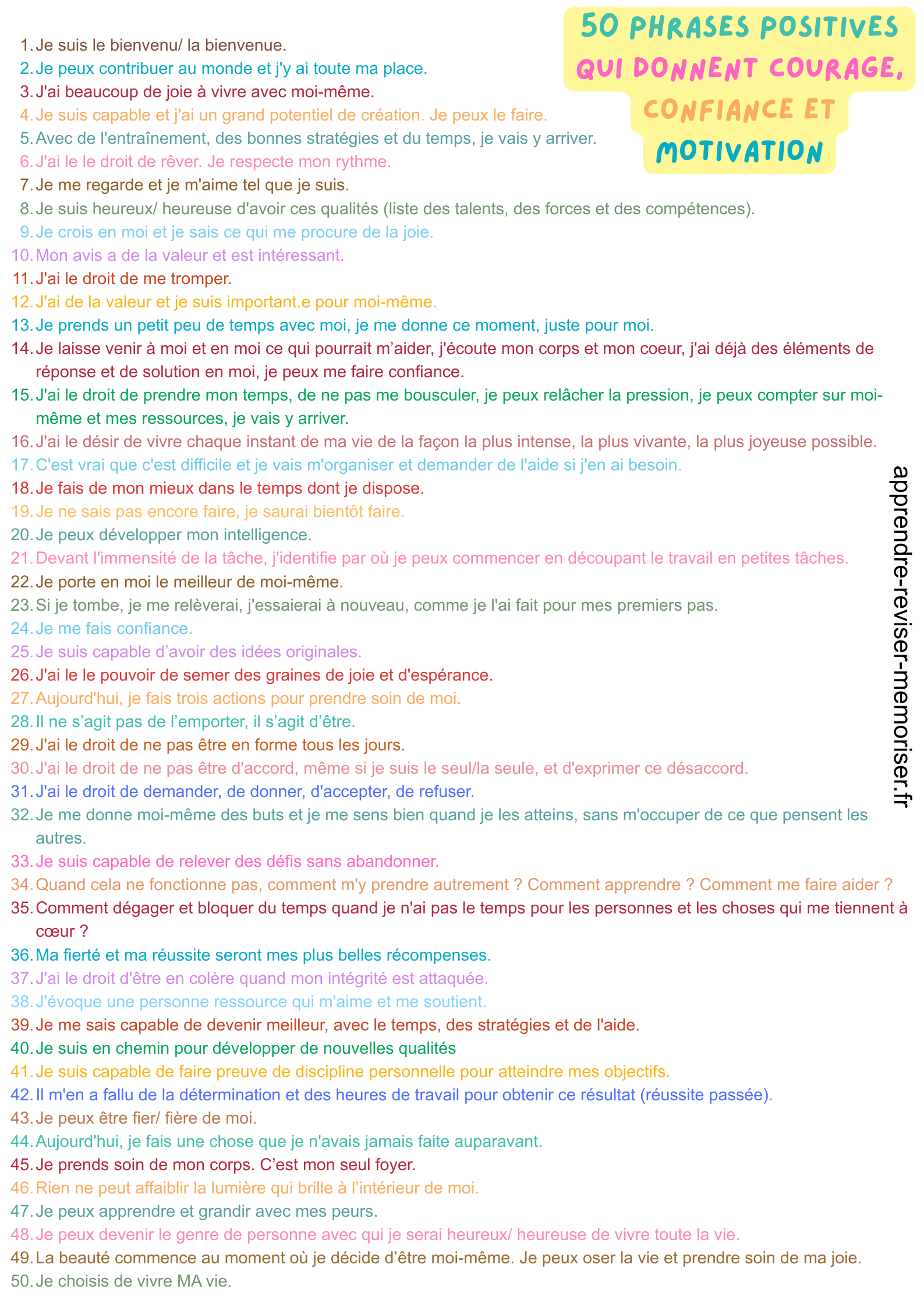 phrases positives - Apprendre, réviser, mémoriser