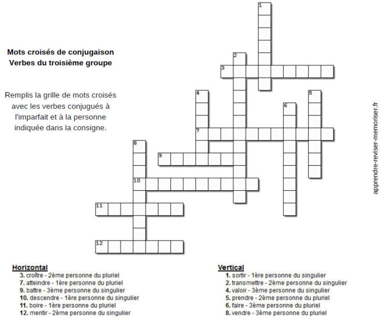 Mots croisés de conjugaison pour s'entraîner à conjuguer (3 groupes)