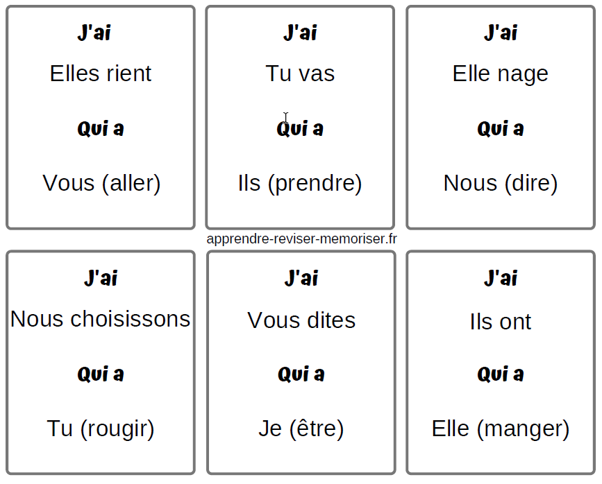 jai qui a jeu conjugaison présent - Apprendre, réviser, mémoriser