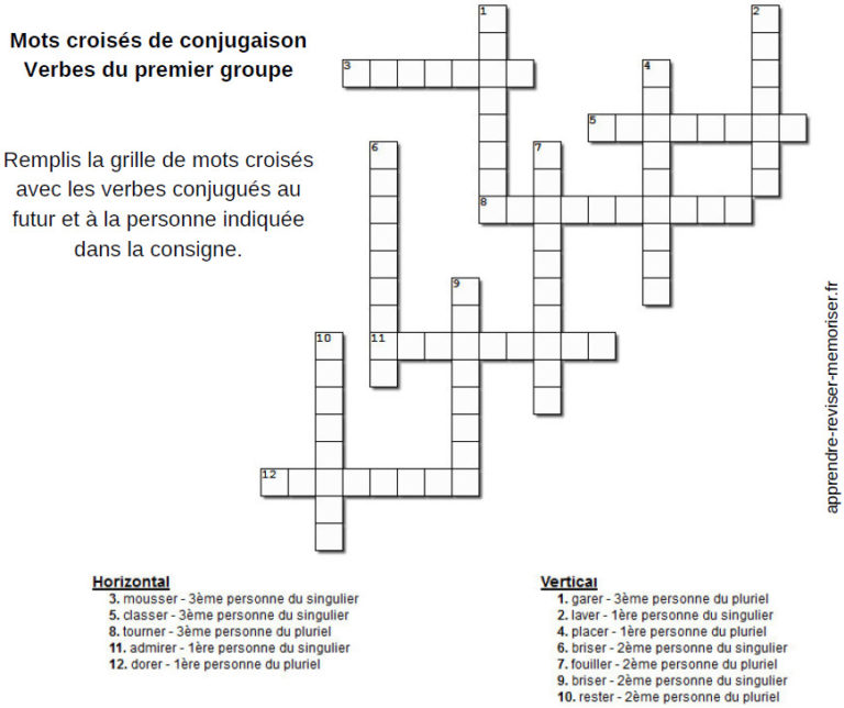Mots croisés de conjugaison pour travailler le futur des verbes