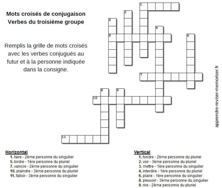 Mots croisés de conjugaison pour travailler le futur des verbes