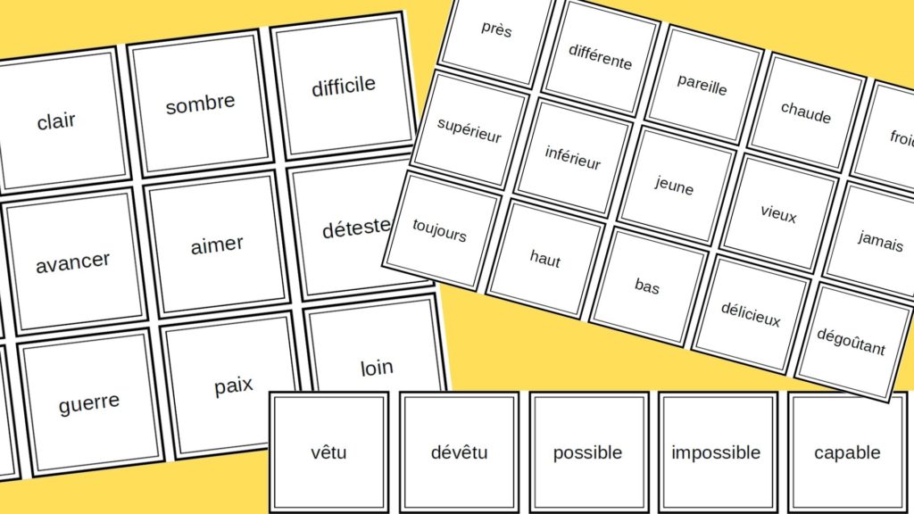 Memory des antonymes : jeu de vocabulaire sur les contraires en français