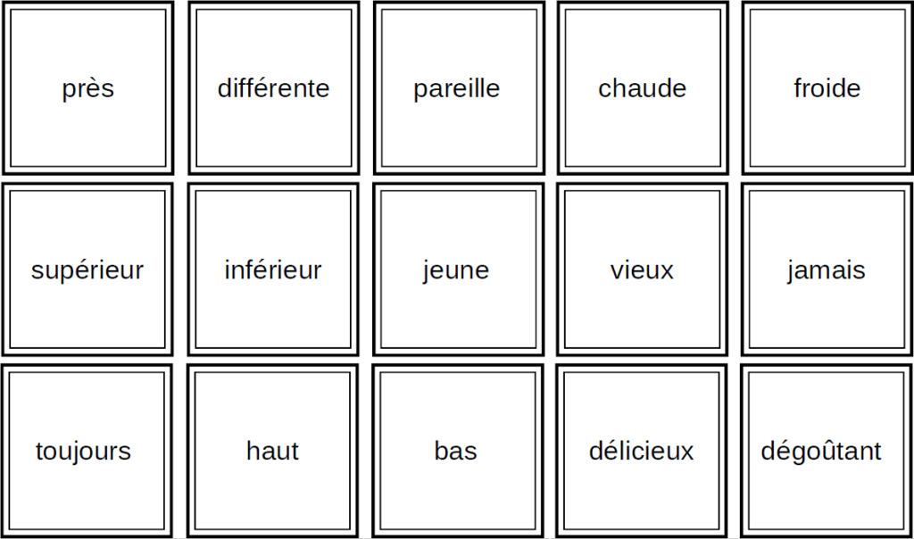Memory des antonymes : jeu de vocabulaire sur les contraires en français