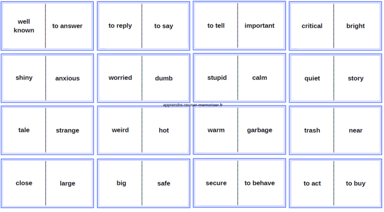 Dominos des synonymes en anglais pour travailler le vocabulaire
