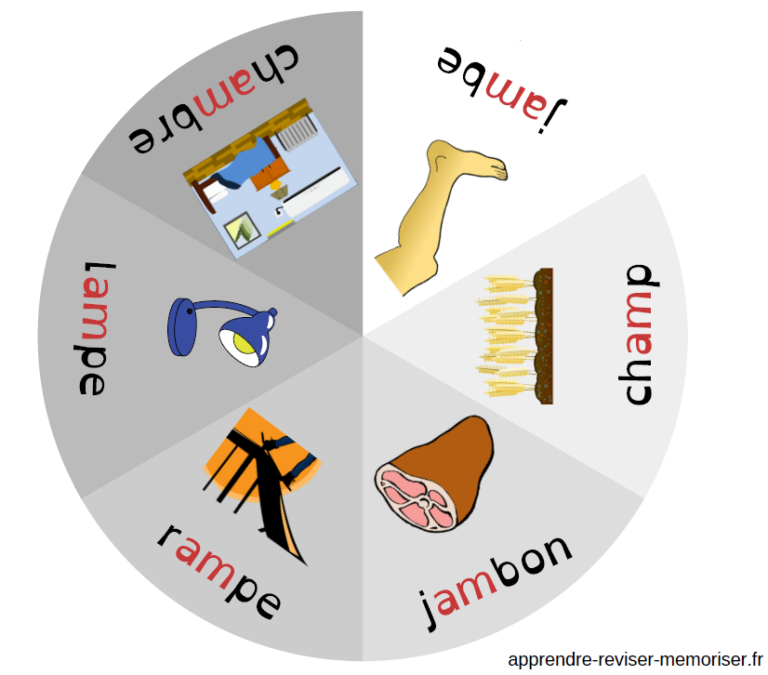 4 roues pour travailler la lecture des différentes graphies du son ã