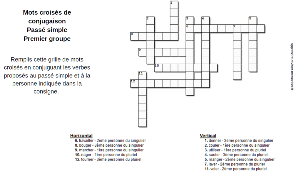 Mots croisés de conjugaison pour s'entraîner à conjuguer (3 groupes)