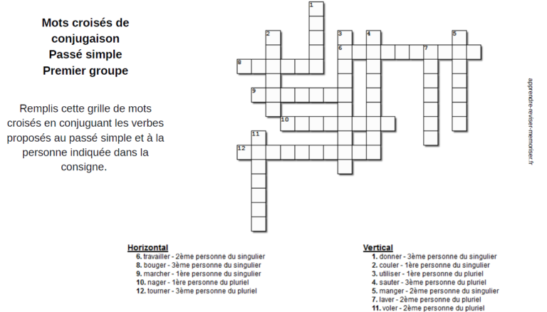 Mots croisés du passé simple - conjugaison des trois groupes