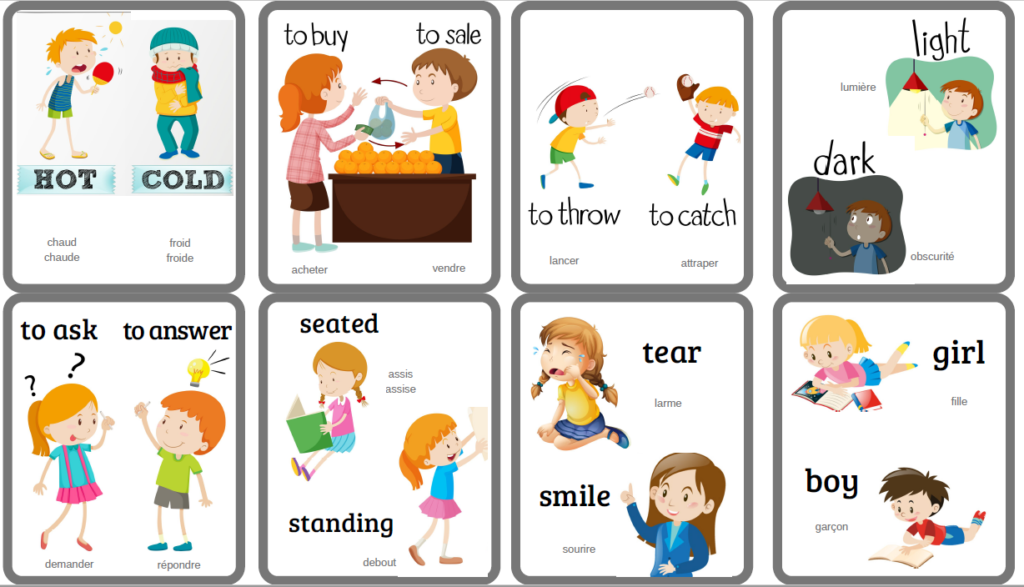 Cartes des contraires en anglais - Apprendre, réviser, mémoriser