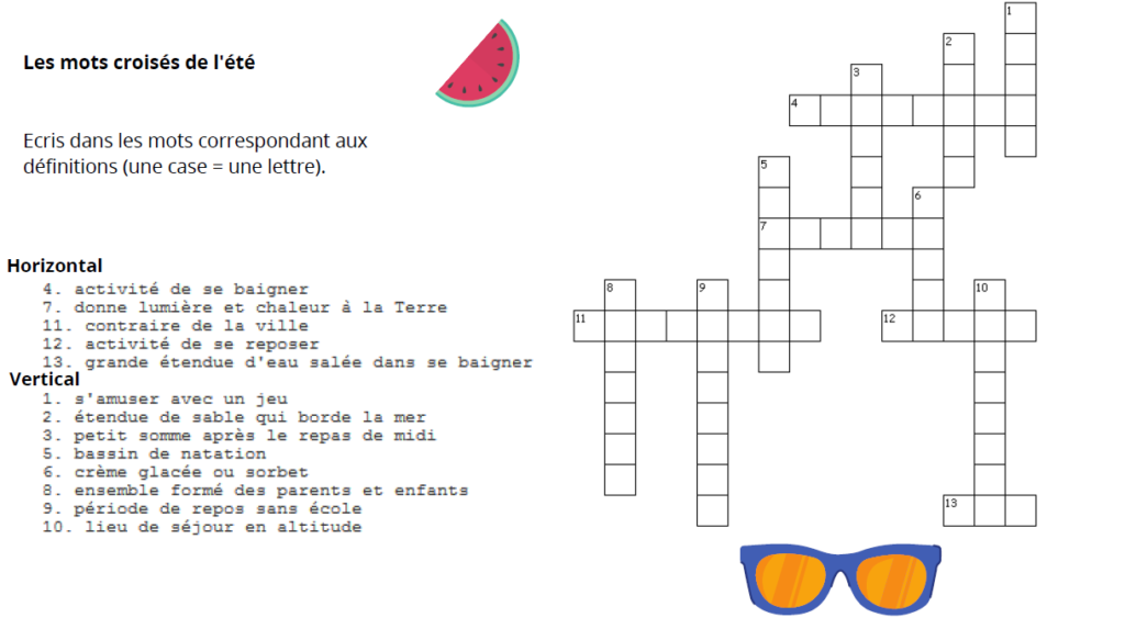 3 jeux de l'été pour les enfants en vacances (mots croisés et mêlés)