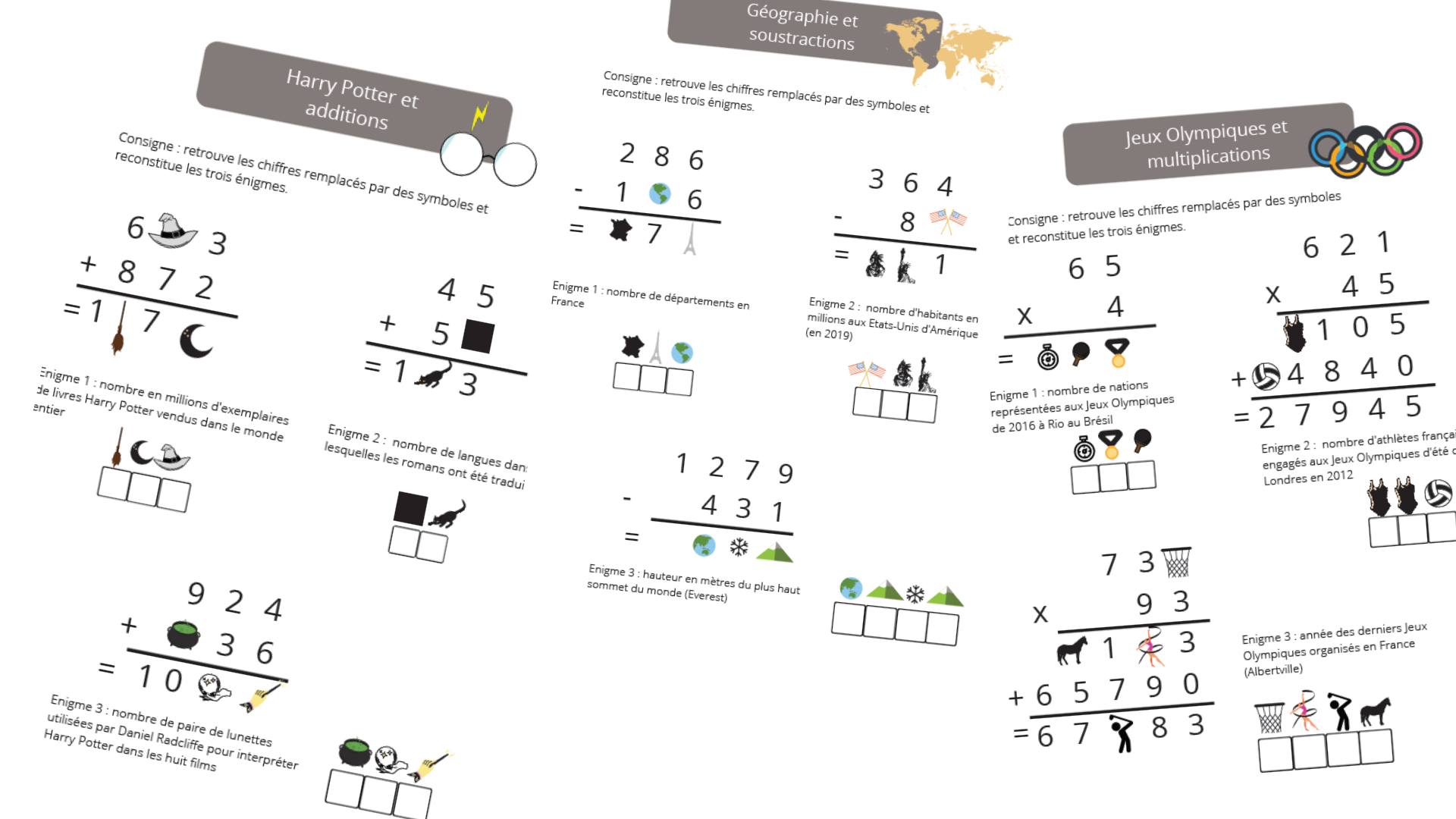9 énigmes mathématiques pour les enfants - niveau CE2/ CM1