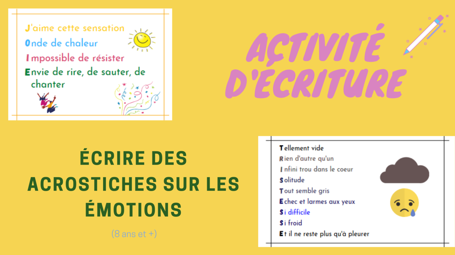 Activité pour écrire sur les émotions (enfants de 8 ans et +)