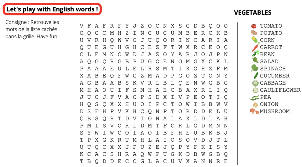 Mots mêlés faciles en anglais pour travailler le vocabulaire courant