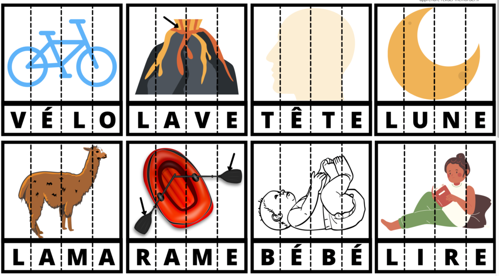 16 cartes de lecture avec des mots simples de 4 lettres