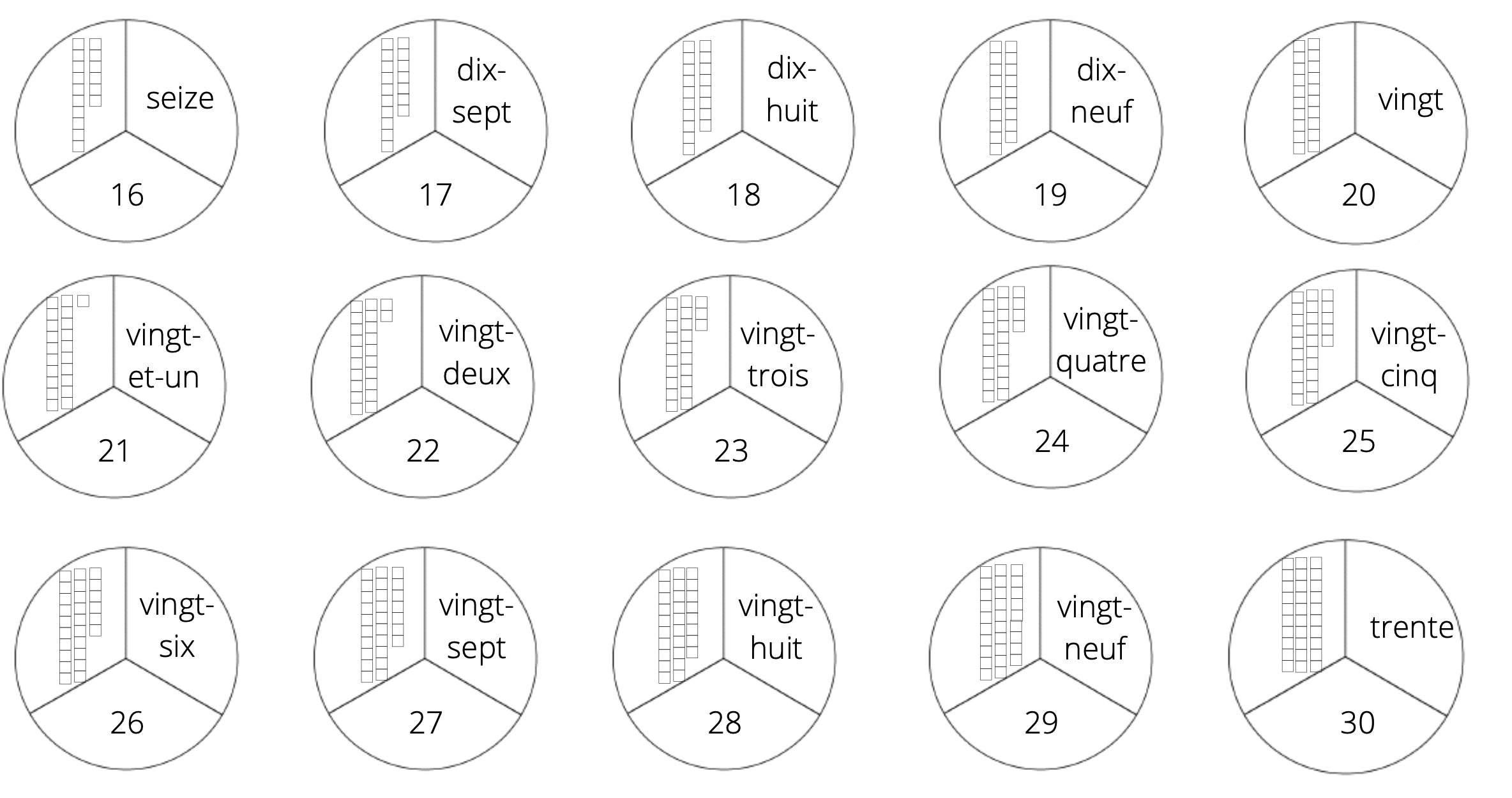Jeu pour apprendre les écritures des nombres de 1 à 30