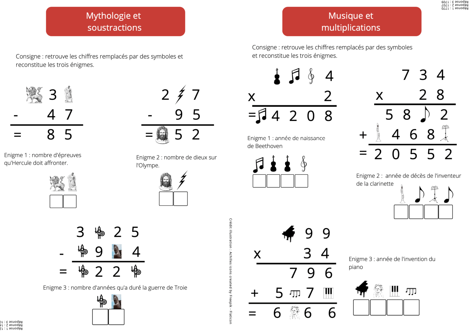 9 jeux avec les opérations (additions, soustractions et multiplications)