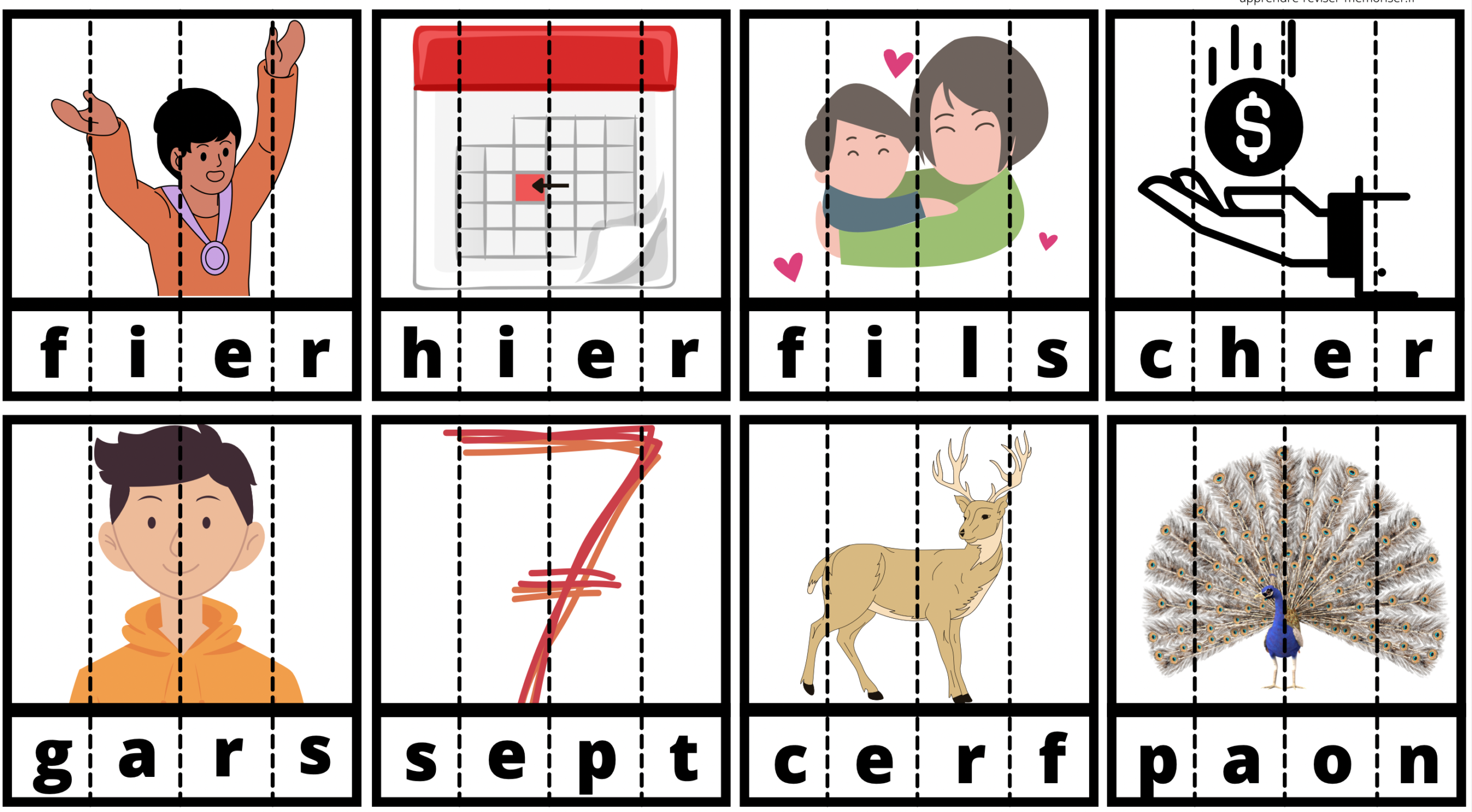 24 cartes pour lire des mots irréguliers courants en français