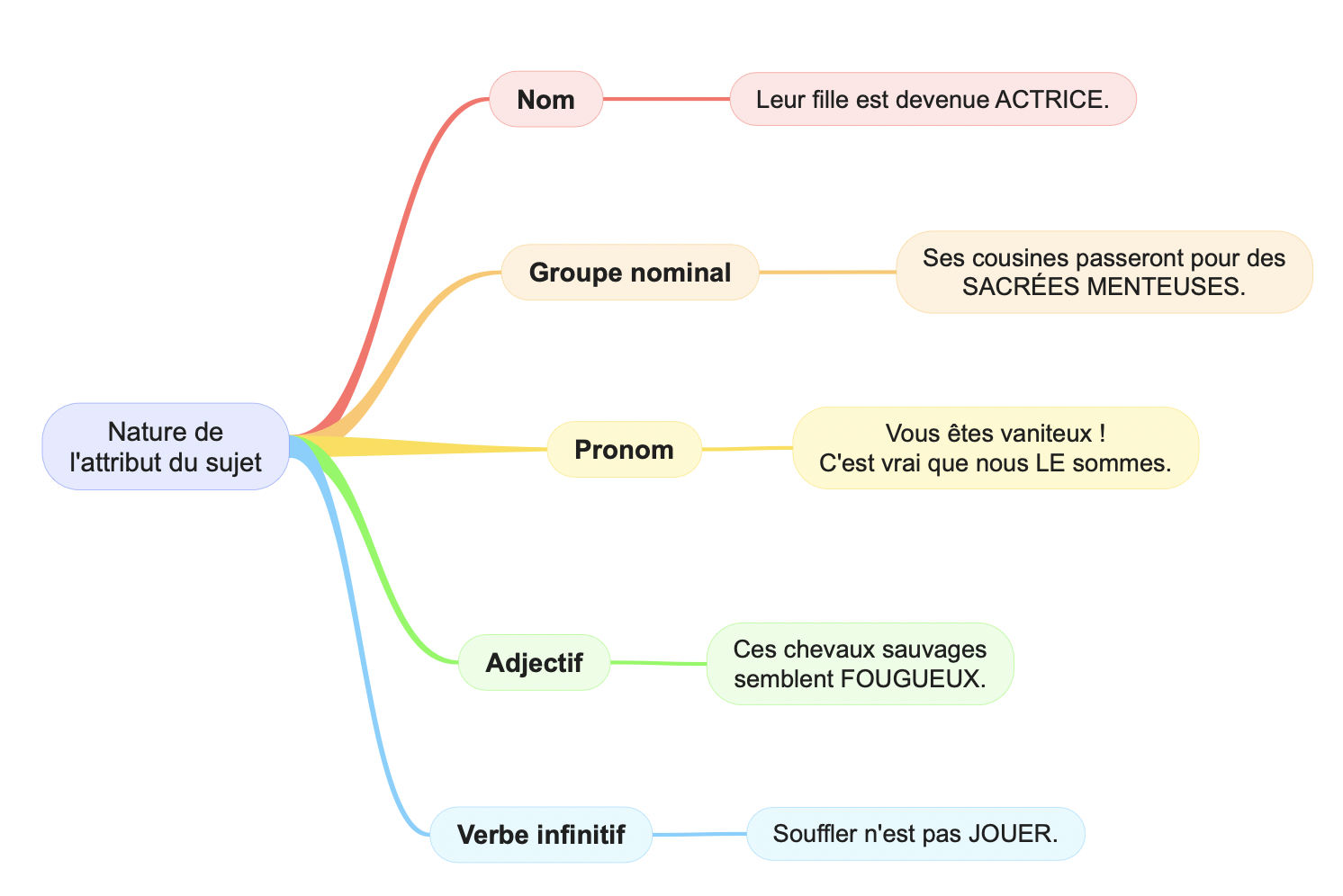 Carte mentale de la nature de l'attribut du sujet (collège)