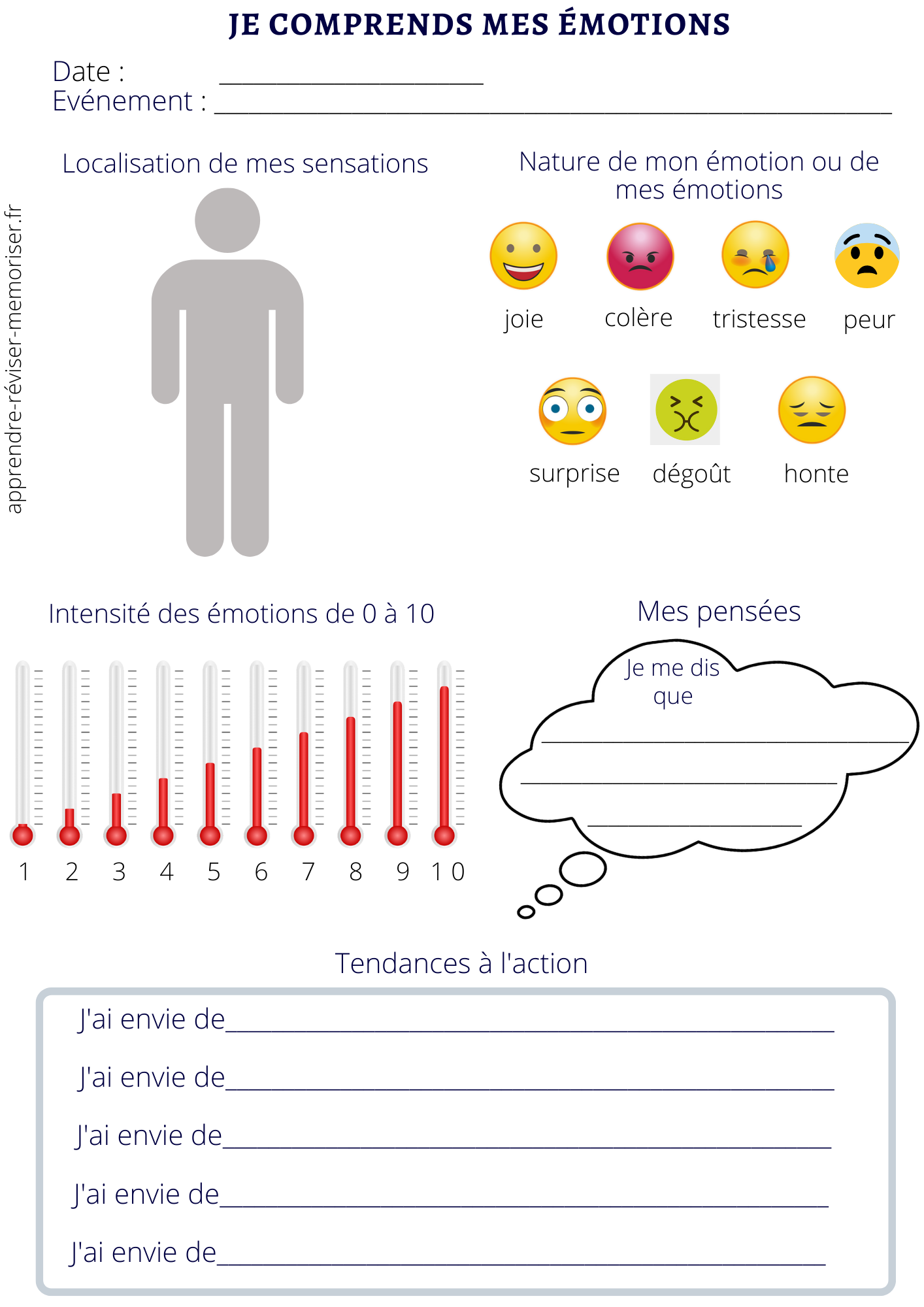 fiche activités émotions enfants - Apprendre, réviser, mémoriser