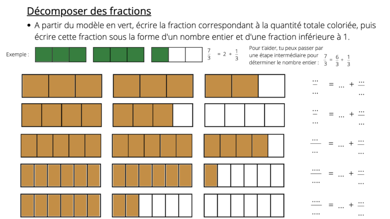 3 exercices pour la découverte des fractions (comparer, décomposer)
