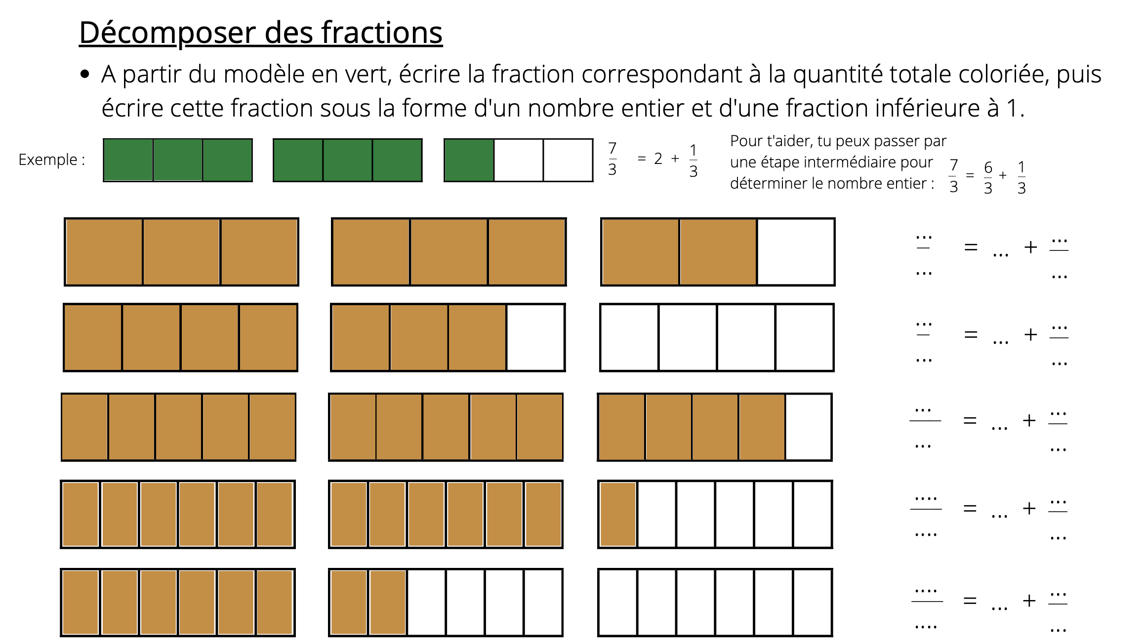 3 exercices pour la découverte des fractions (comparer, décomposer)