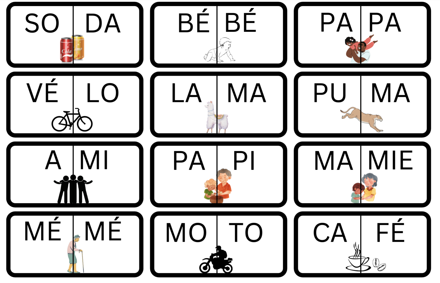 Jeu des syllabes : 36 cartes pour reconstituer des mots imagés