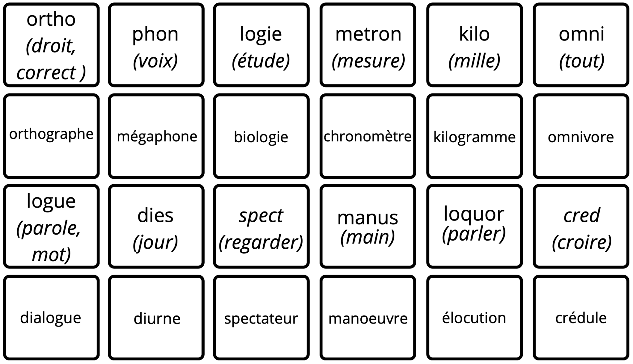 48 cartes de vocabulaire pour travailler la formation des mots en français