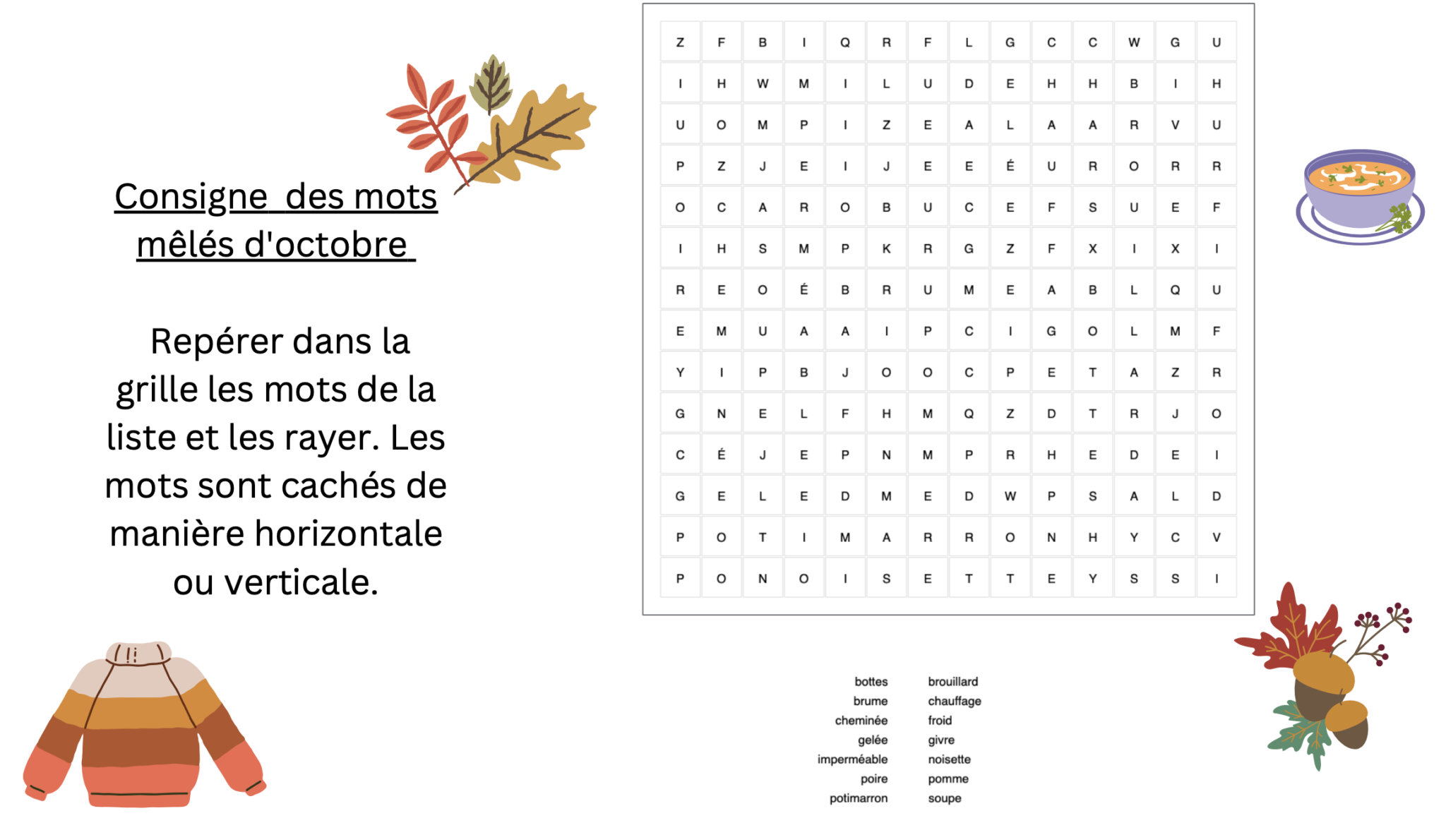 Mois d'octobre : 2 jeux avec des mots du champ lexical de l'automne