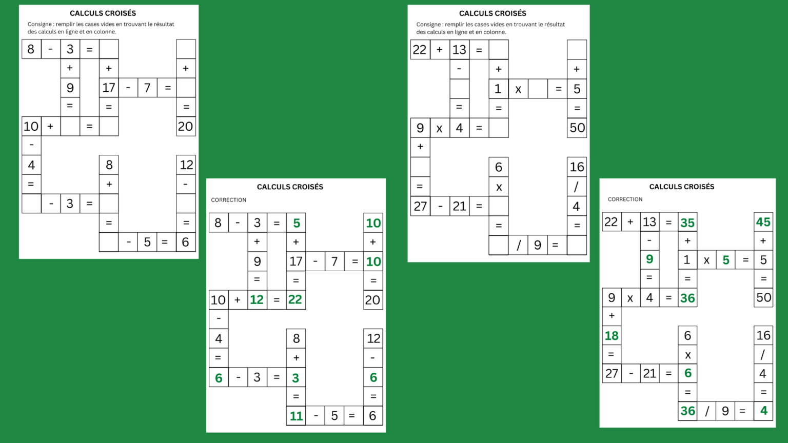 Calculs à trous pour les additions, soustractions, multiplications ...