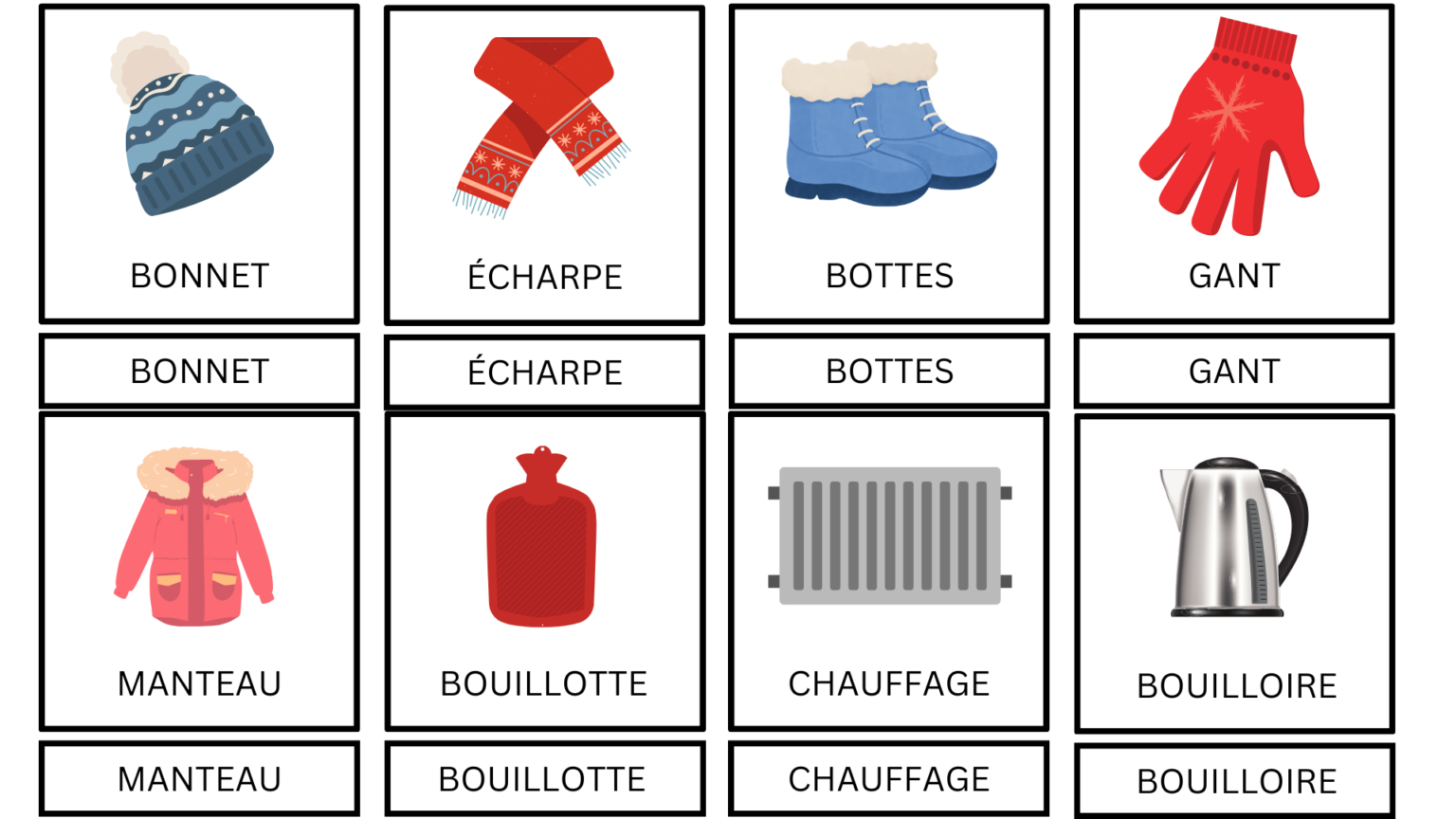 3 grilles faciles de mots croisés sur le thème de l'hiver