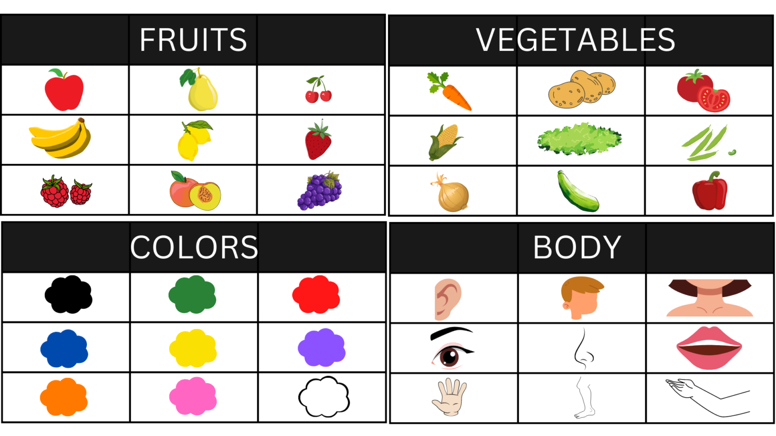 Loto des mots de vocabulaire courants en anglais pour les enfants