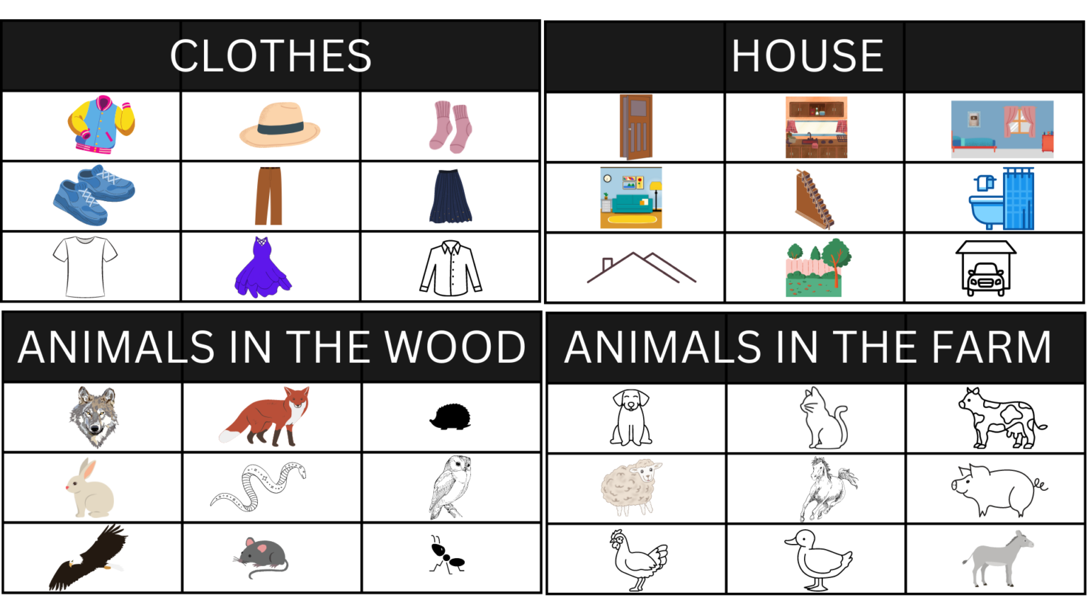 Loto des mots de vocabulaire courants en anglais pour les enfants