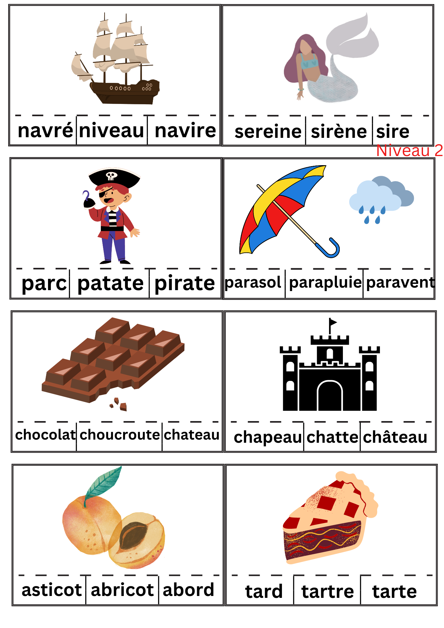 24 cartes pour lire des mots (graphèmes simples et complexes - 3 niveaux)