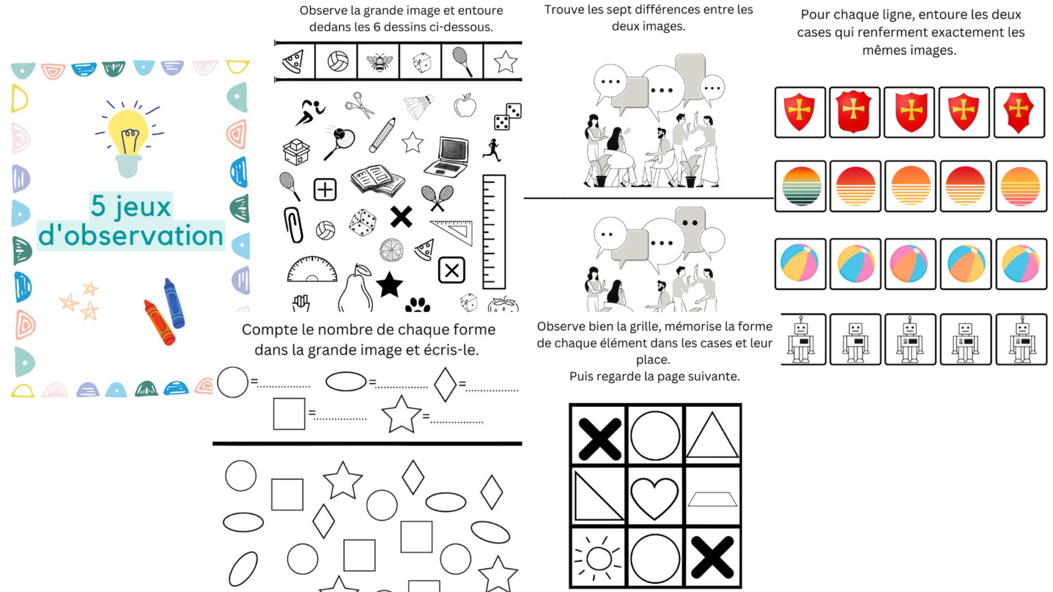 5 jeux d'observation pour les enfants de 6 ans et
