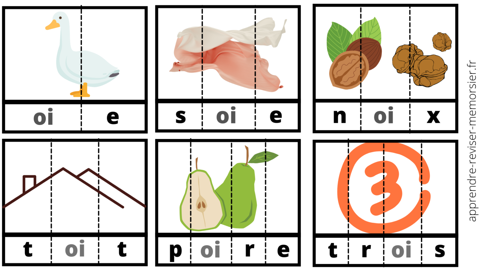 24 cartes de lecture avec des mots simples avec graphèmes complexes
