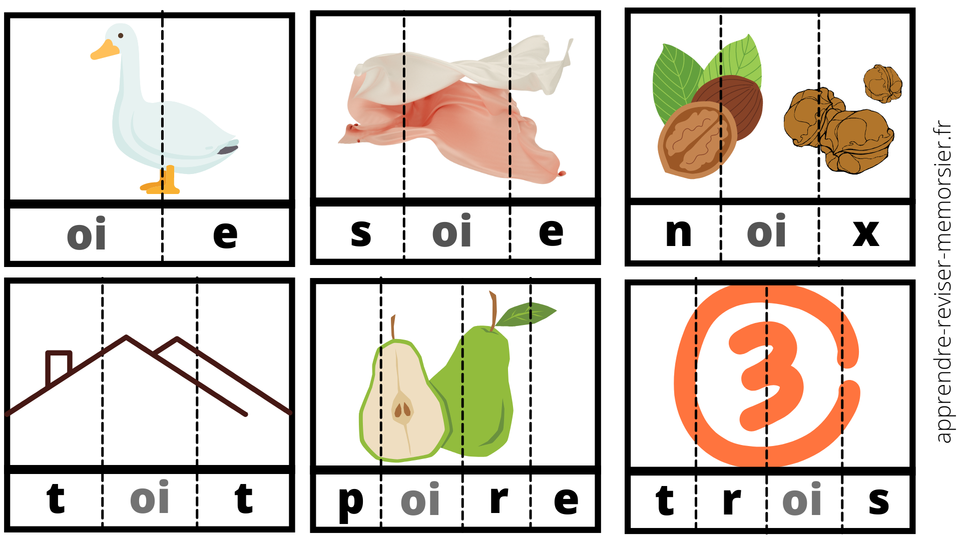 24 cartes de lecture avec des mots simples avec graphèmes complexes