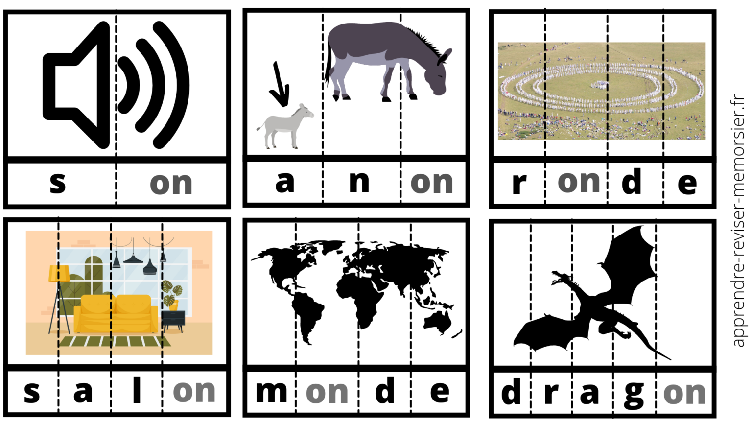 24 cartes de lecture avec des mots simples avec graphèmes complexes