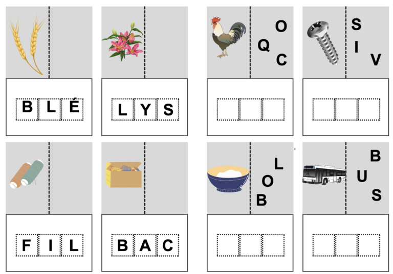 16 cartes d'encodage de mots de 3 lettres (lecture et écriture)