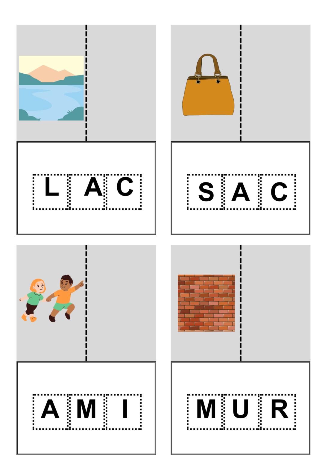 16 cartes d'encodage de mots de 3 lettres (lecture et écriture)