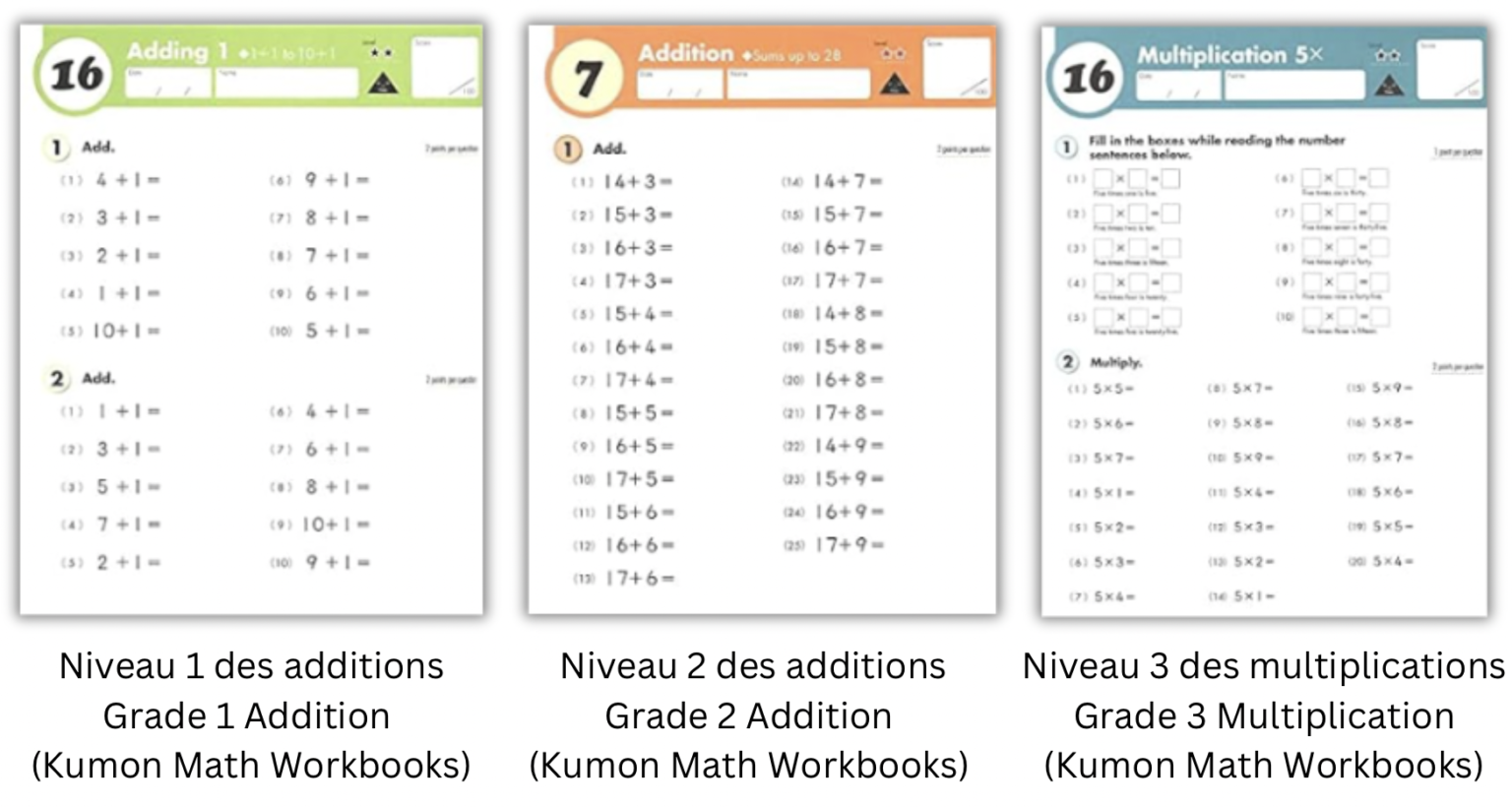 Les cahiers Kumon pour s'entraîner aux calculs (automatisme mental)