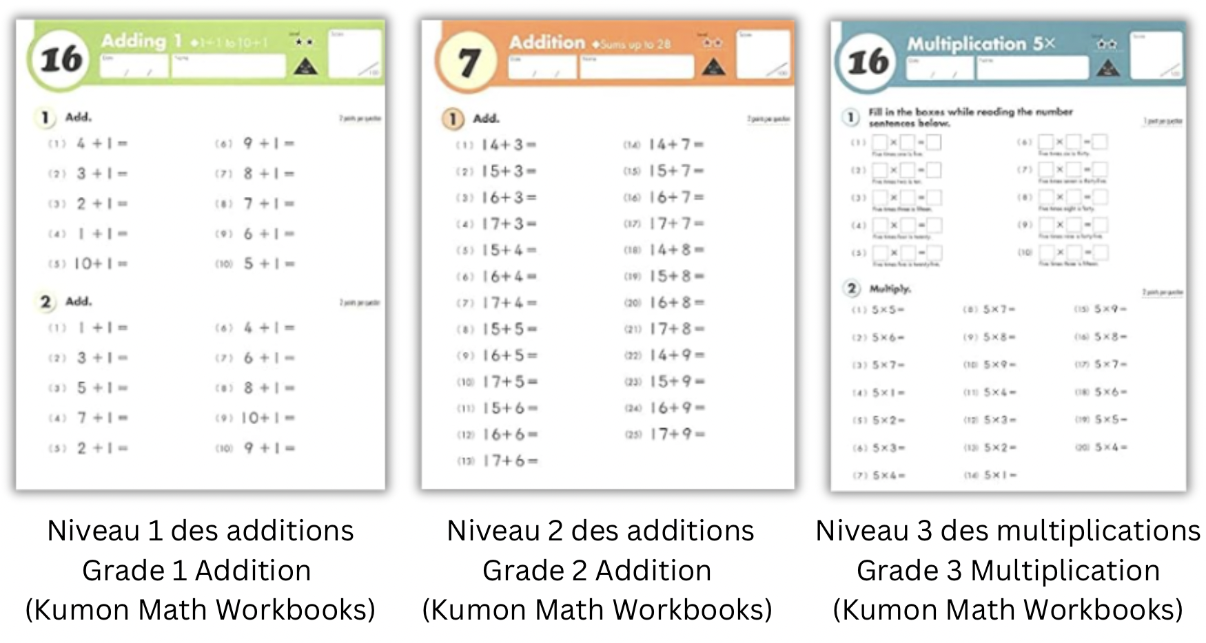 Les cahiers Kumon pour s'entraîner aux calculs (automatisme mental)