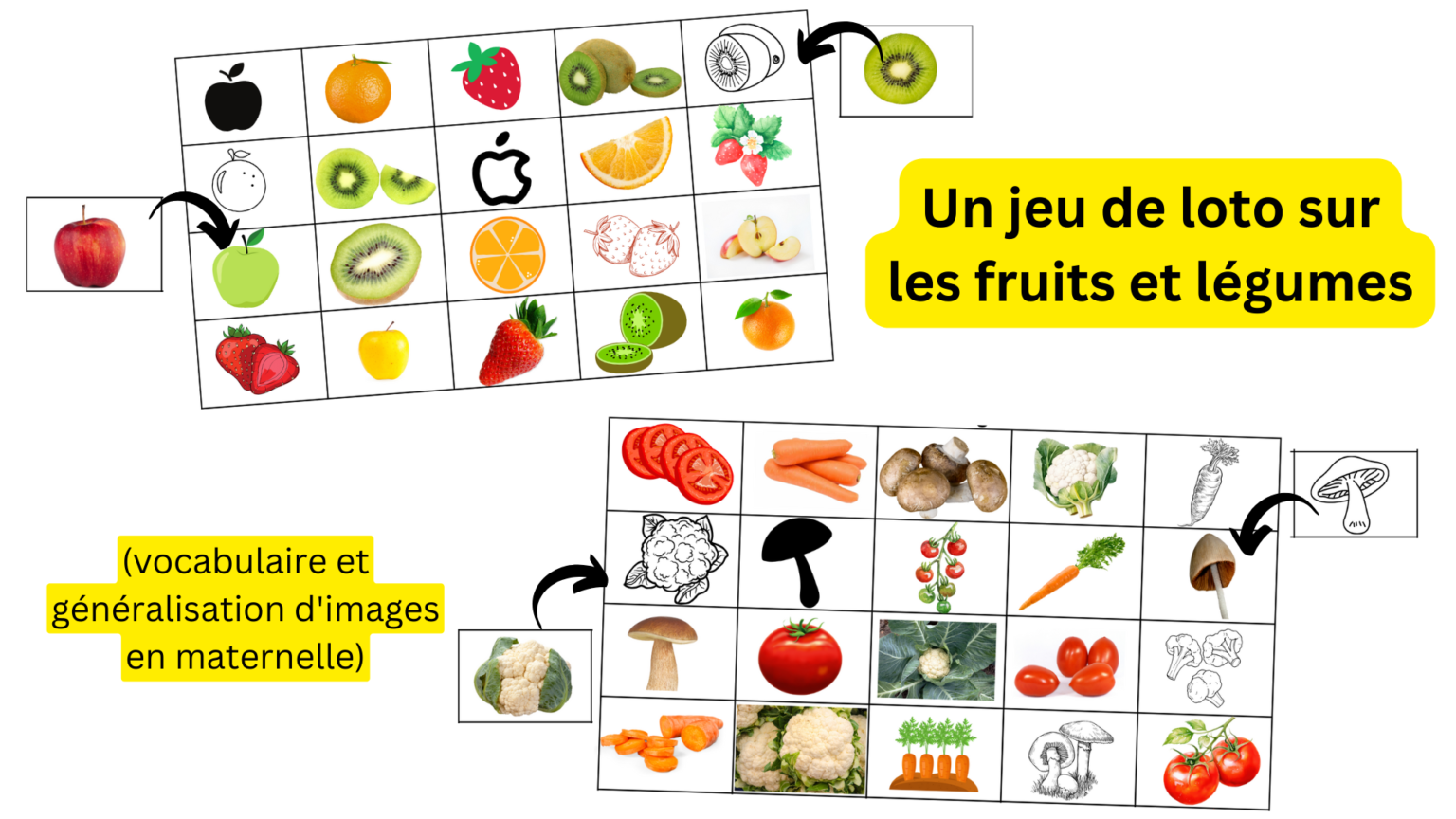 Un jeu de loto sur les fruits et légumes (maternelle)