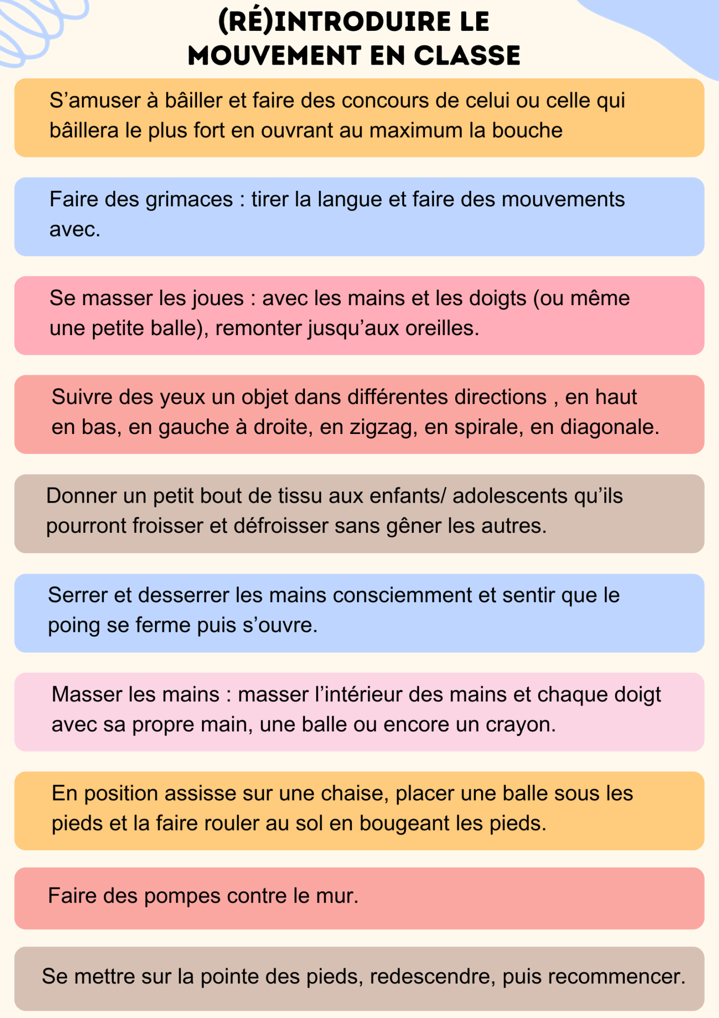 exercice agitation mouvement en classe - Apprendre, réviser, mémoriser