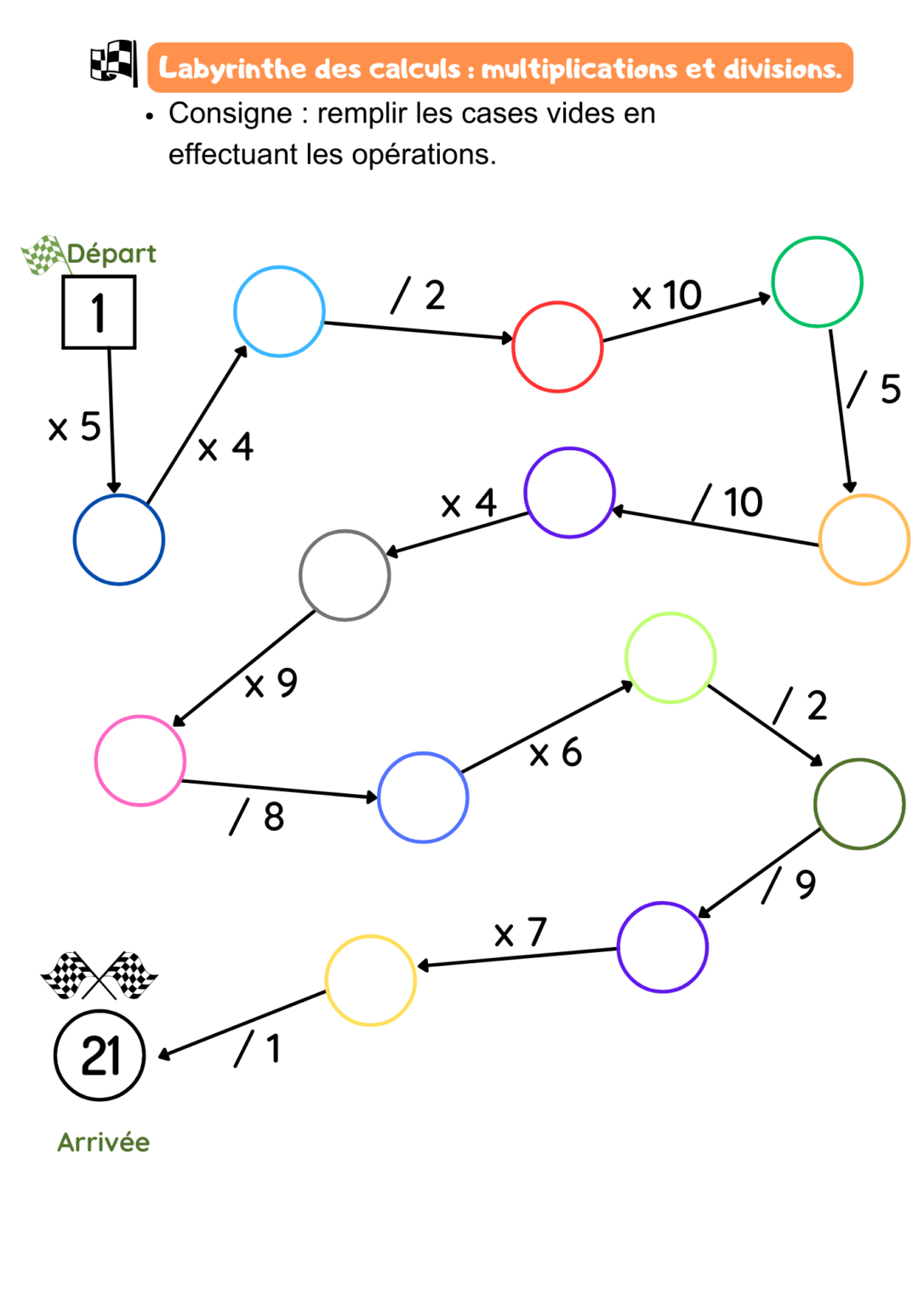 Labyrinthes des opérations (jeu avec les additions, les soustractions)