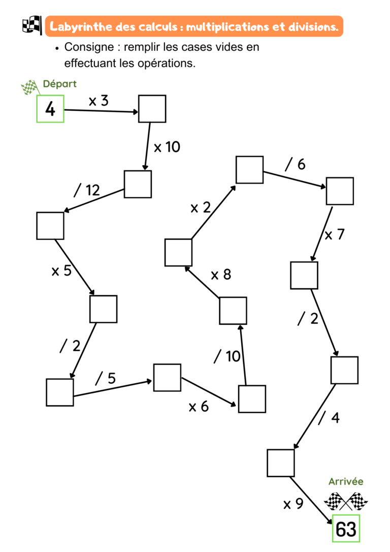 Labyrinthes des opérations (jeu avec les additions, les soustractions)