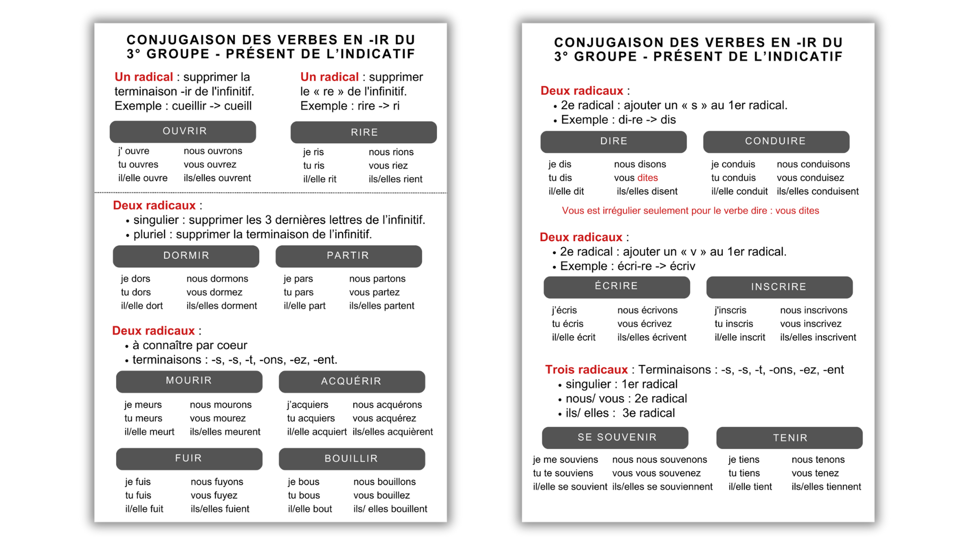 Conjugaison des verbes en -IR au présent de l'indicatif