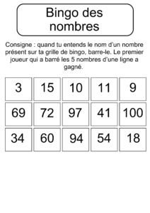 Bingo des nombres de 1 à 100 (PDF à télécharger)