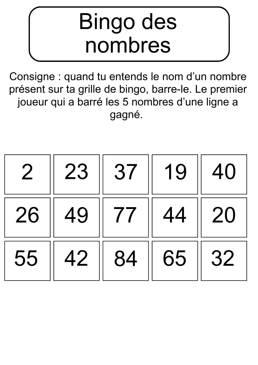 Bingo des nombres de 1 à 100 (PDF à télécharger)