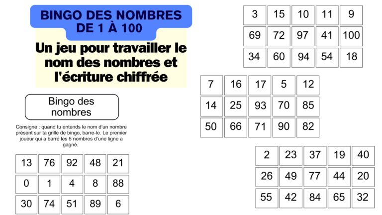 Bingo des nombres de 1 à 100 (PDF à télécharger)