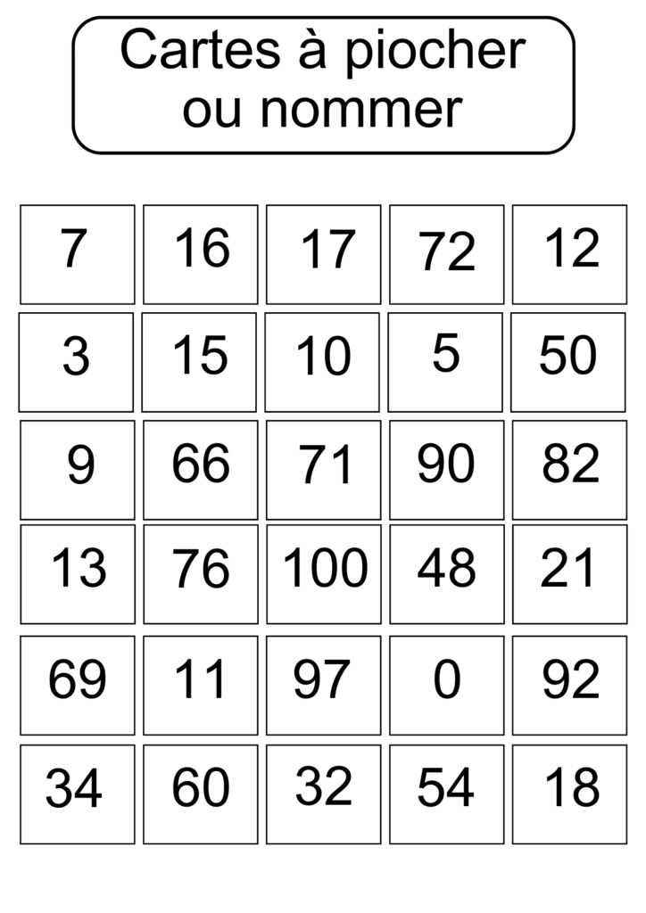 bingo nombres 1 à 100 - Apprendre, réviser, mémoriser