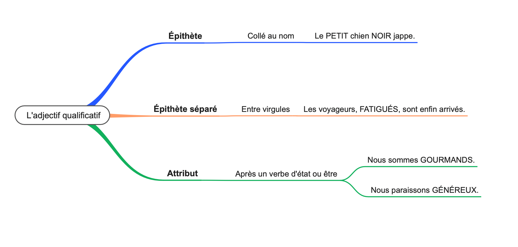 Carte mentale de l'adjectif qualificatif en français - cycle 3
